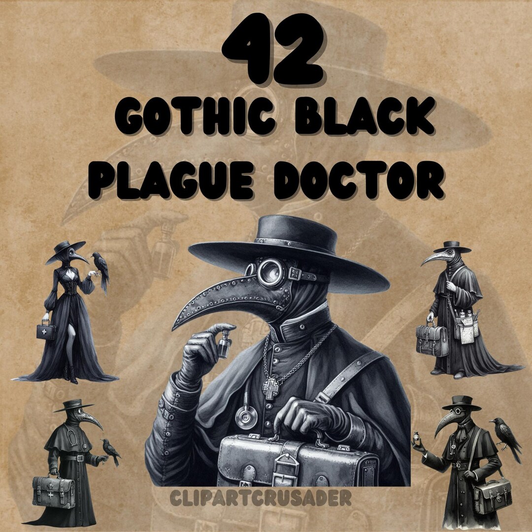 Watercolor Gothic Black Plague Doctor Clipart Bundle Medieval, Gothic ...