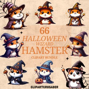 Tiny Halloween Hamster Wizard Clipart Bundle Instant Download for ...