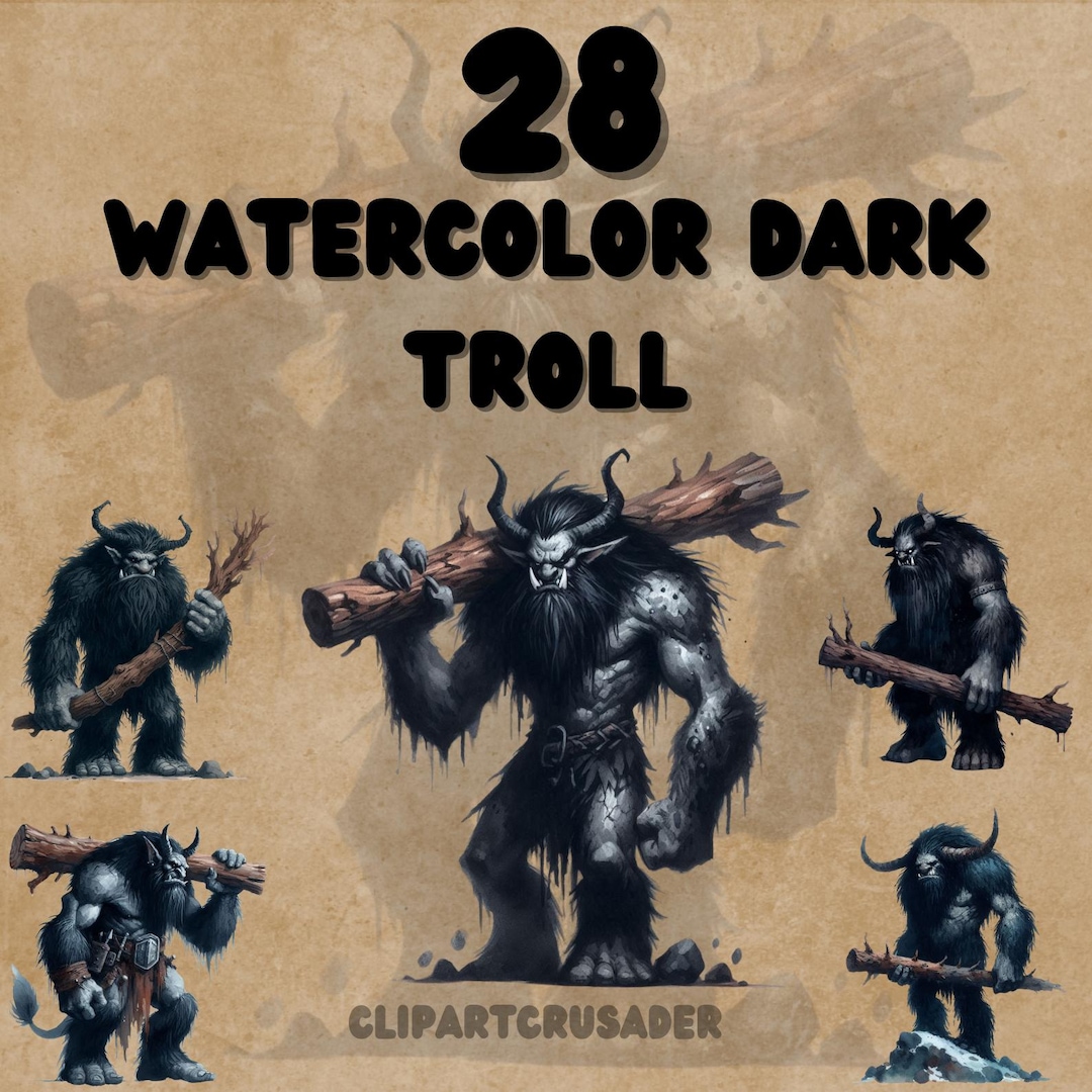 Dark Evil Troll Watercolor Clipart Bundle Instant Download for ...