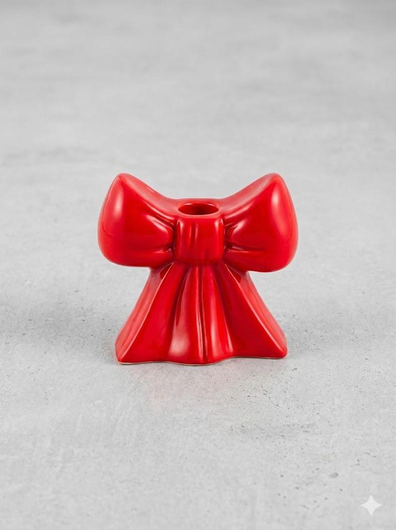Red Bow Tie Candlestick Model - Modern Ceramic Look Candle Holder ...