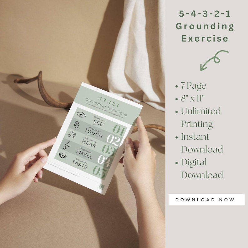 54321 Grounding Exercise Worksheet: Anxiety Management (digital ...