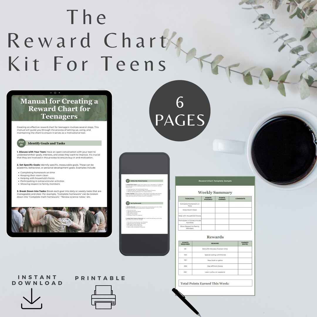 Teen Reward Chart Kit: Goal Setting, Positive Behavior (PDF) - Etsy