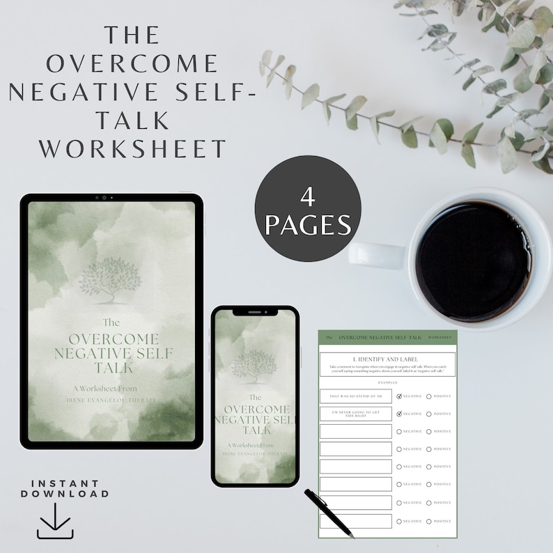 Overcome Negative Self-talk Worksheet, Inner Critic Challenge, CBT ...