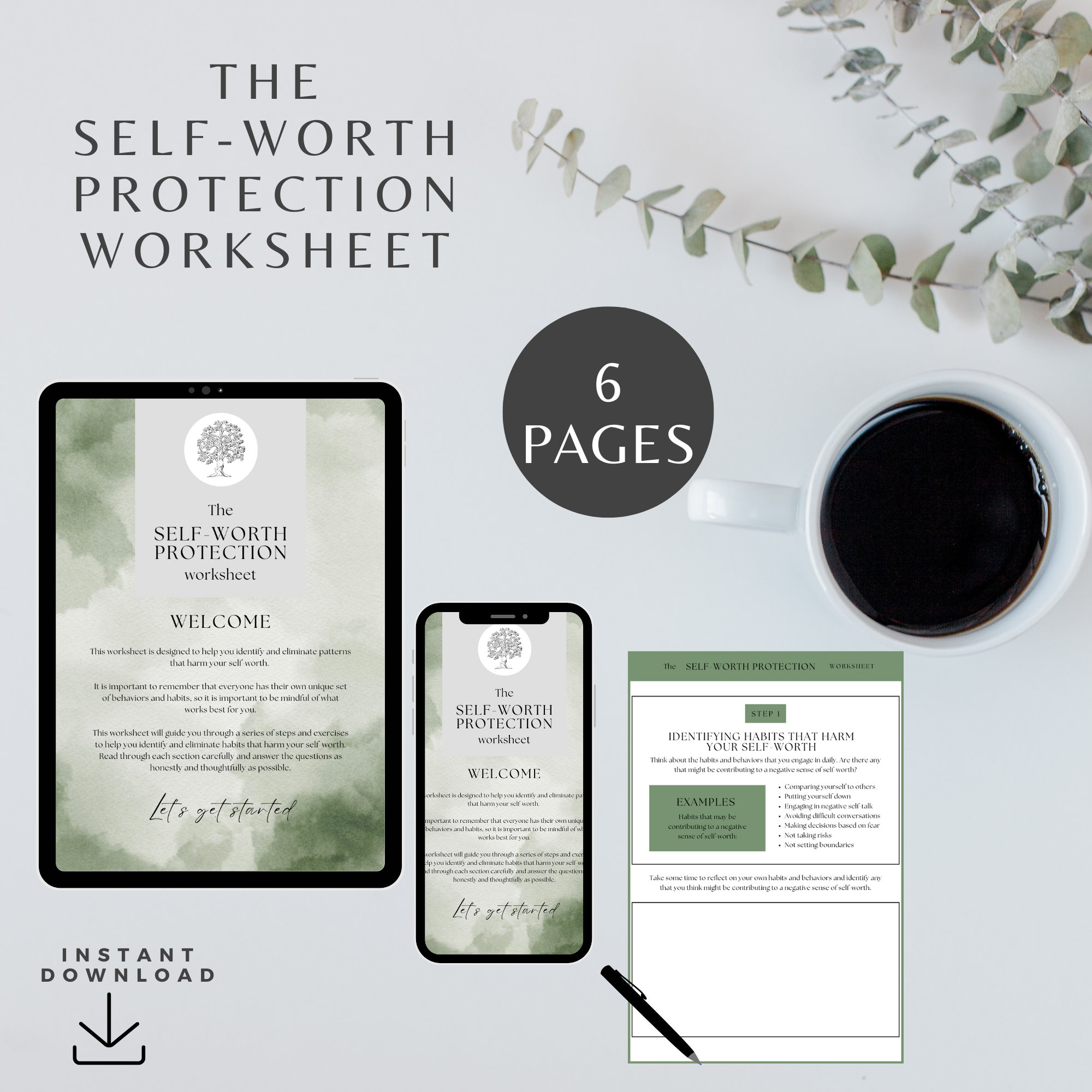 Self Worth Workbook Self Esteem Mindfulness Improving Selfworth and ...