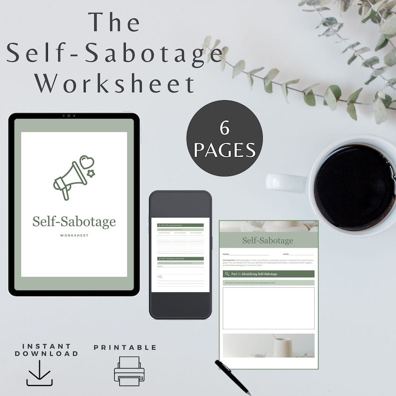 Selfsabotage Printable Workbook Self Sabotage Worksheet Growth Mindset ...