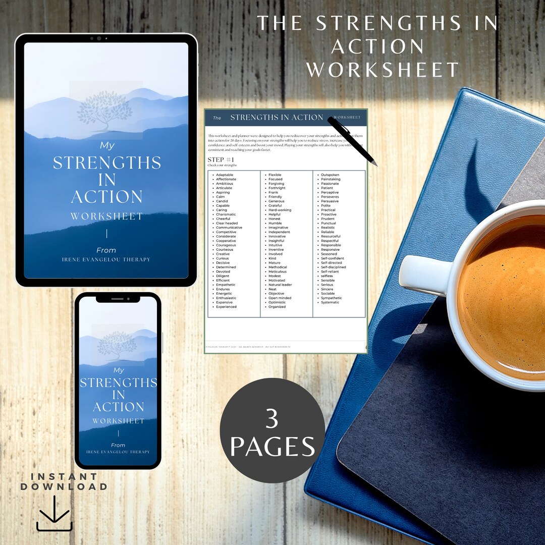 Strengths in Action Worksheet Therapy Tools Strength Based Printables ...