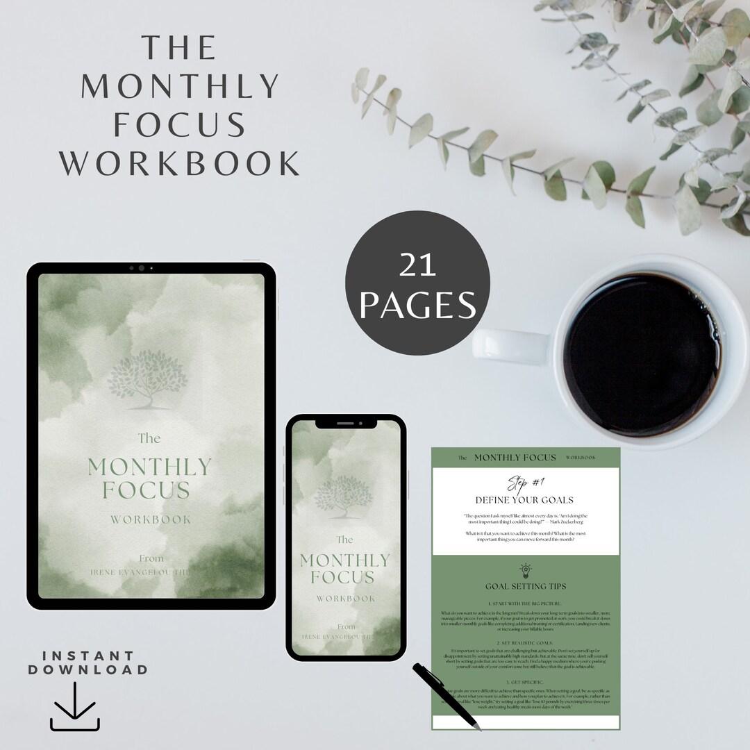 Monthly Focus Workbook Setting Goals Monthly Goals Milestone Tracker ...