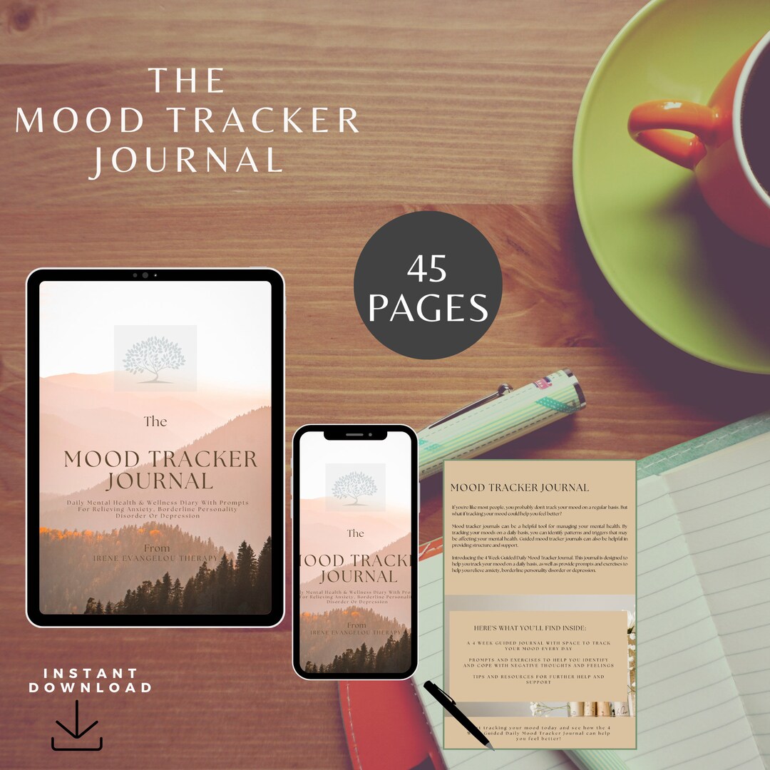 Mood Tracker Journal for Daily Mental Health and Wellness Anxiety ...