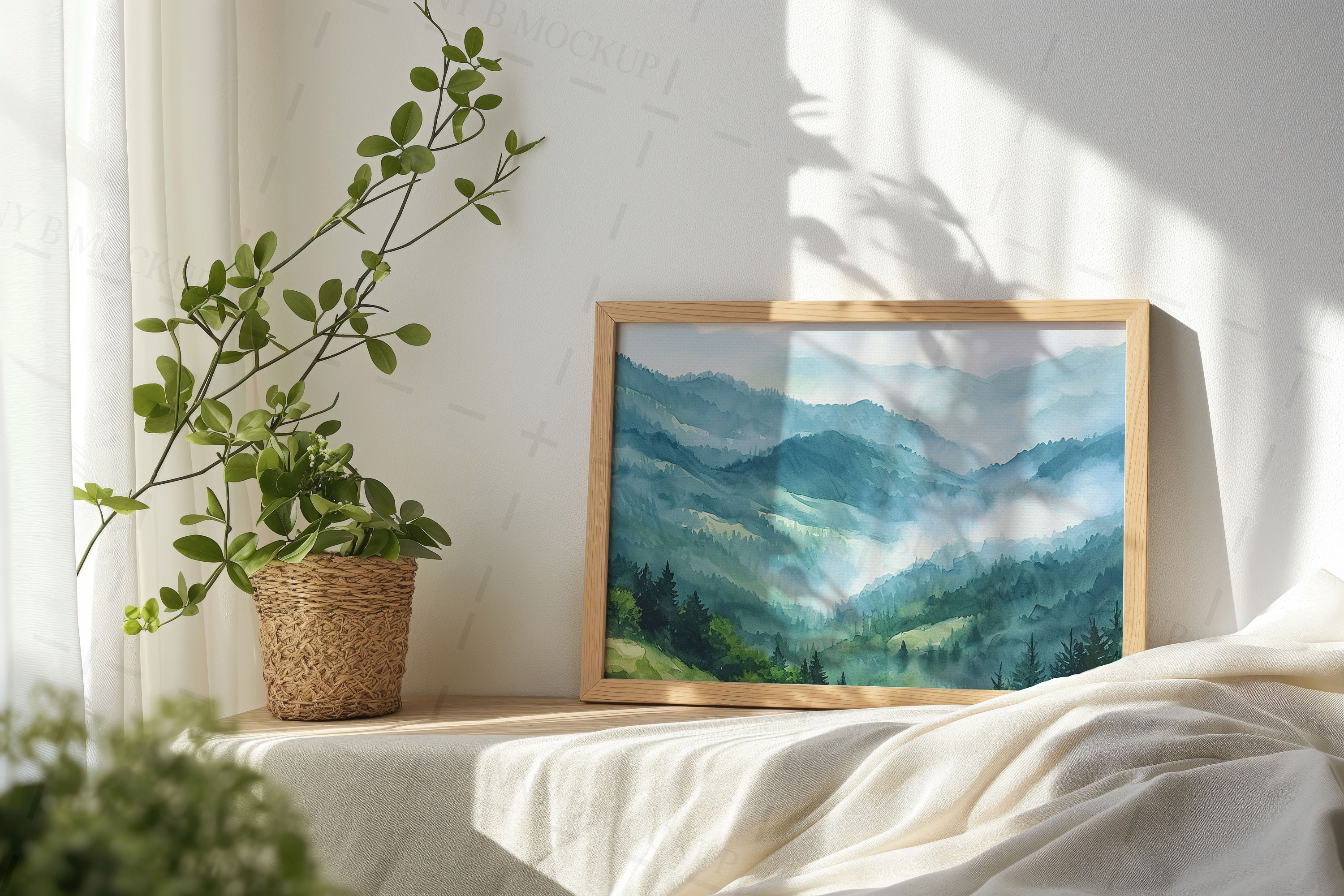 Horizontal Frame Mockup, Landscape Frame Mockup Interior, Wood Frame ...