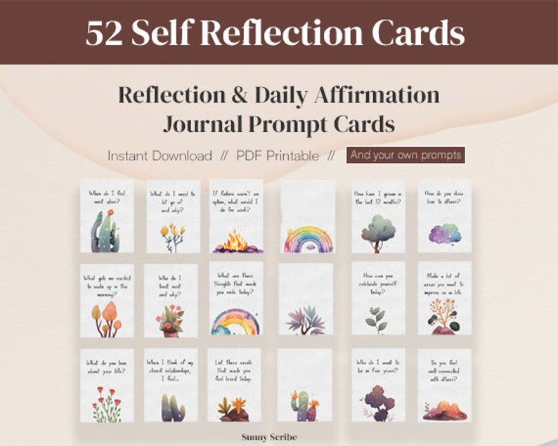 Self Reflection Cards PDF Printable Reflection Card Mental - Etsy