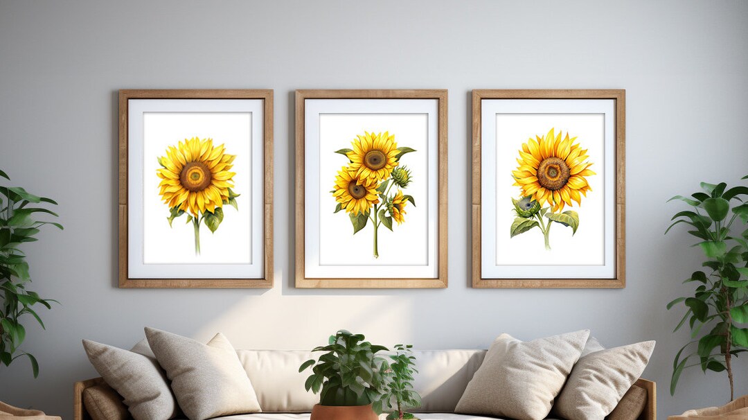 Watercolor Sunflower Wall Art, Printable Sunflowers Home Decor, A Set ...