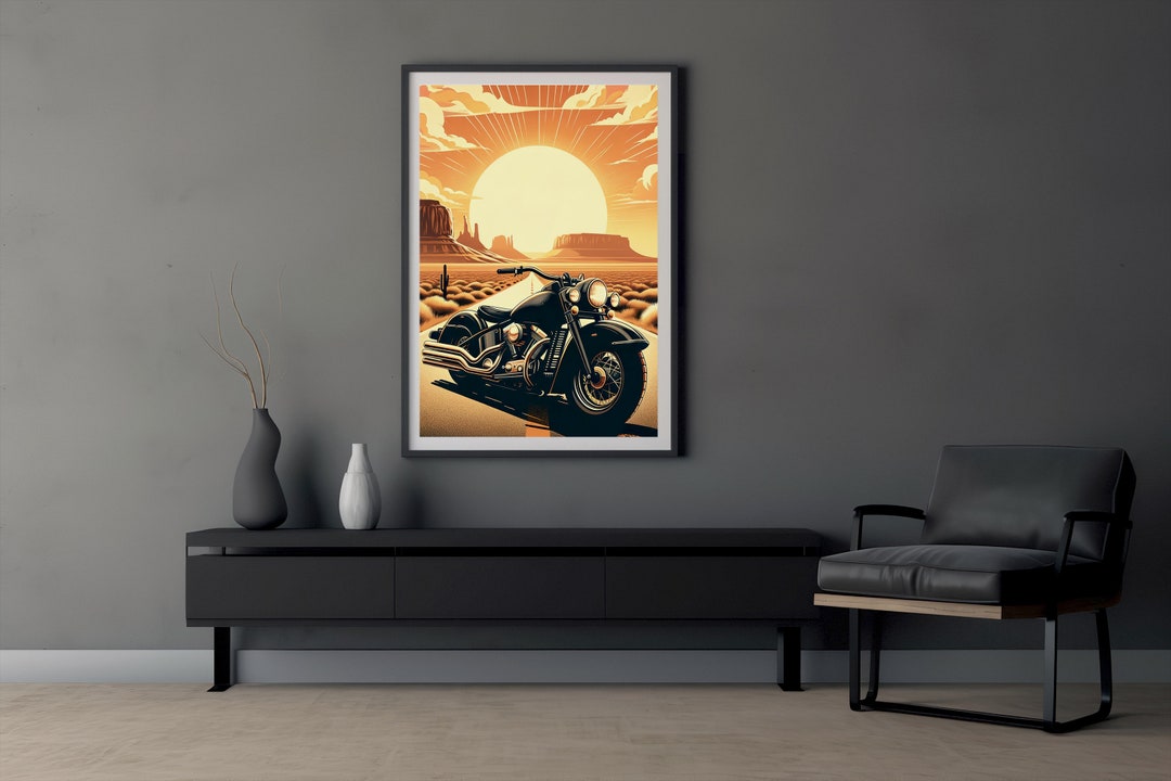 Vintage Motorcycle Wall Art - Gift for Motor Biker, Motorcycle Decor ...