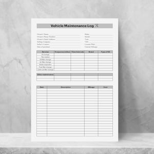 Vehicle Maintenance Log Book, Car Maintenance Tracker Log Sheet, Car ...