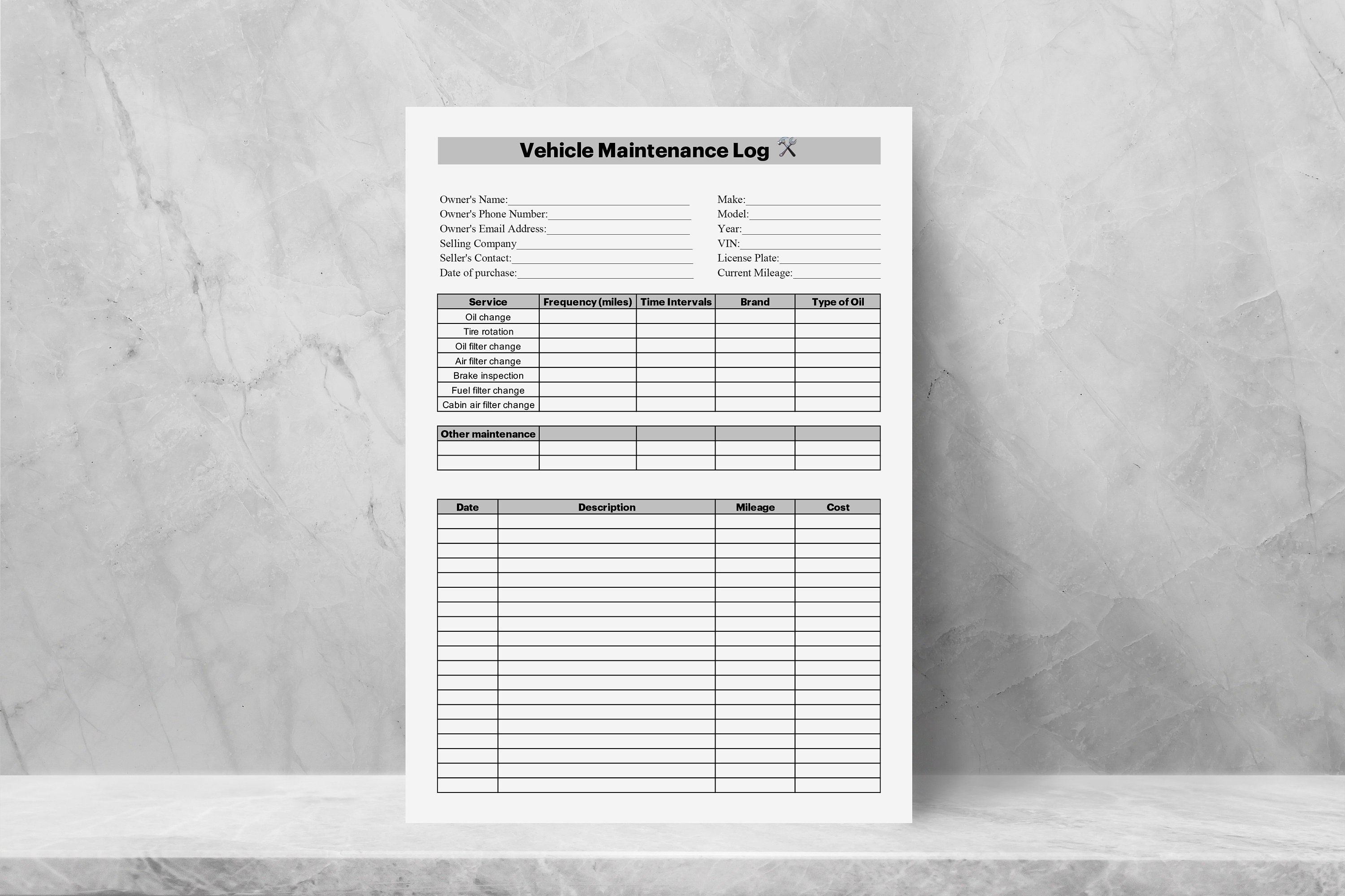 Vehicle Maintenance Log Book, Car Maintenance Tracker Log Sheet, Car ...