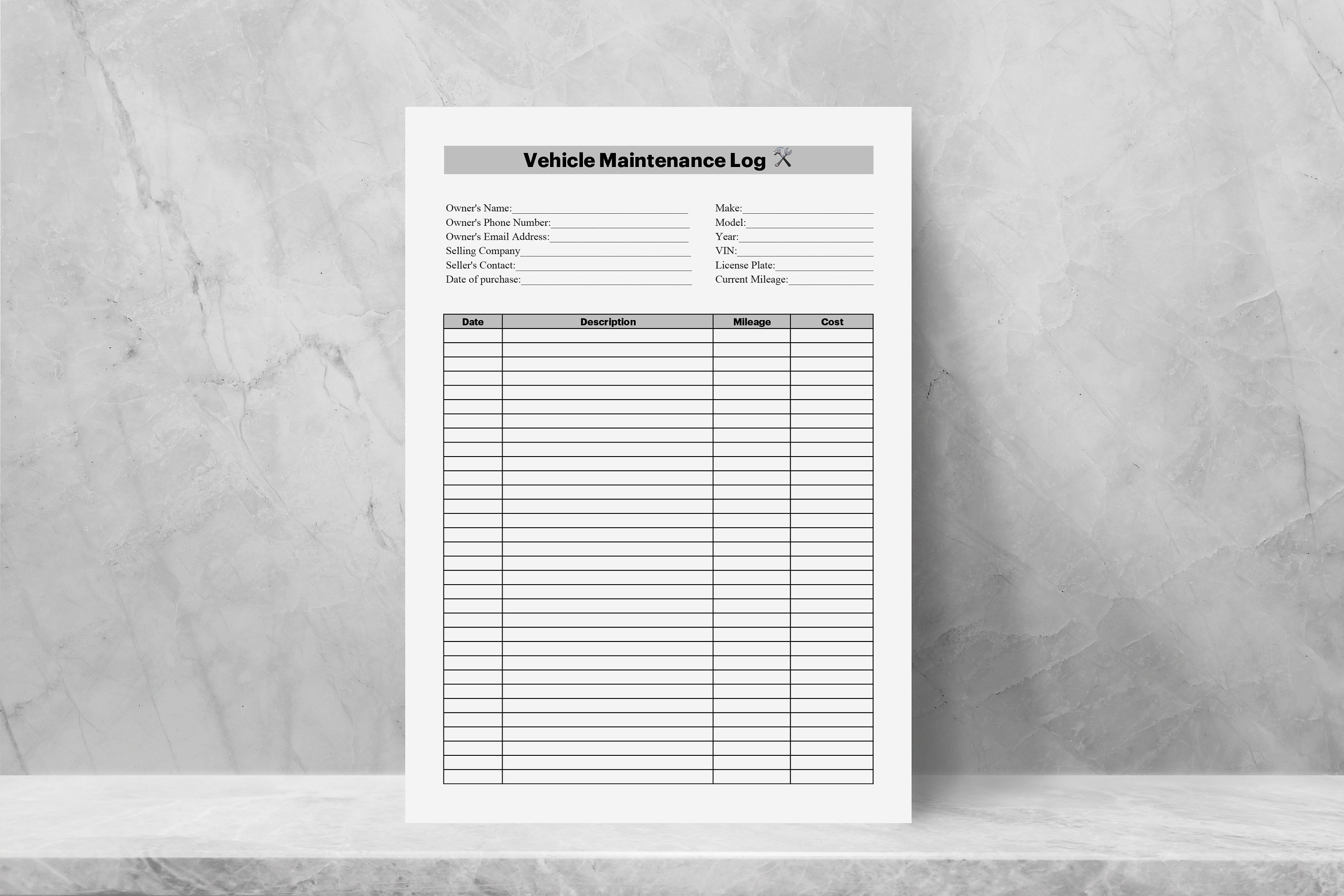 Vehicle Maintenance Log Book, Car Maintenance Tracker Log Sheet, Car ...