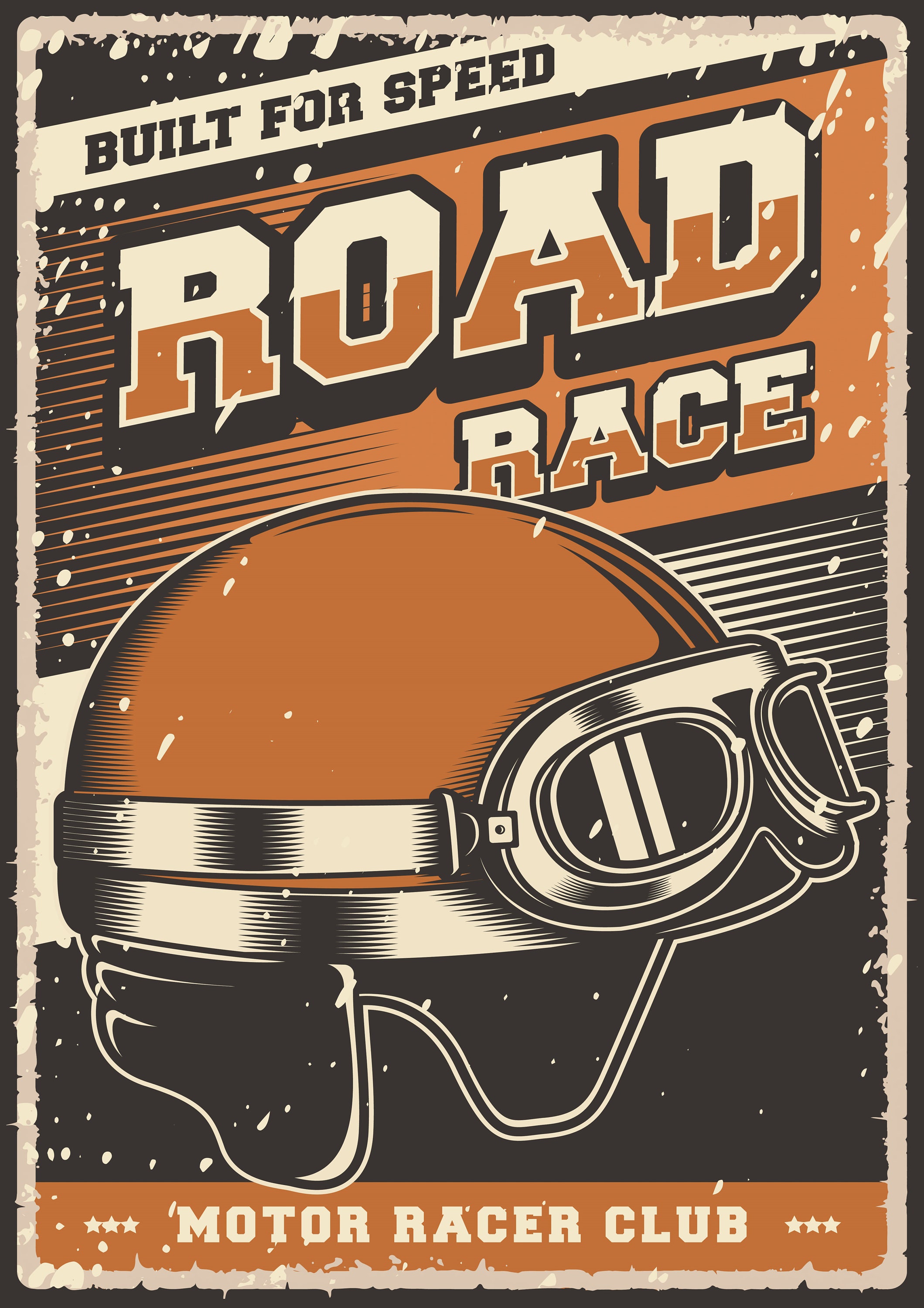 Road RACE Built for Speed Motor RACER CLUB Pop Art Vintage Retro Design ...