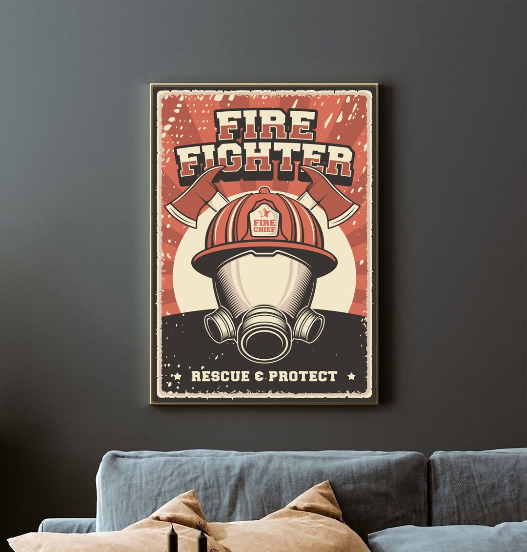 Fire Fighter Rescue and Protect Propaganda Pop Art Vintage Retro Design ...