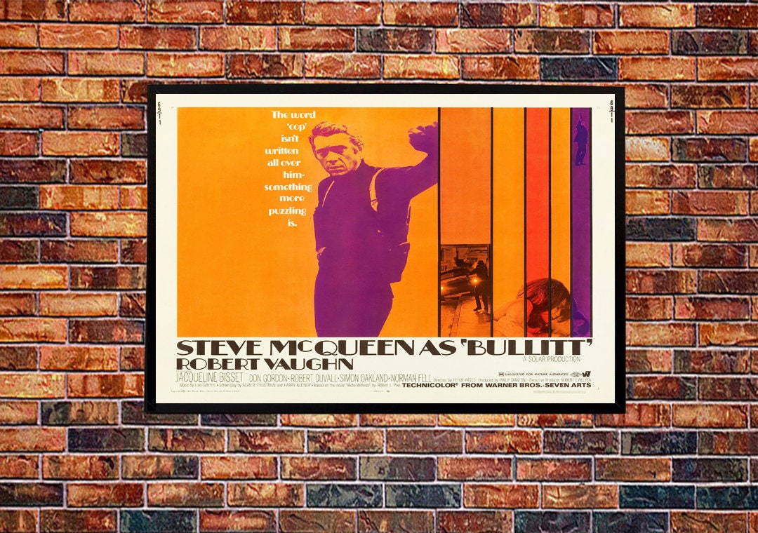 Bullitt 1968 Classic Action Movie Artwork Home Decor Art Poster Canvas ...