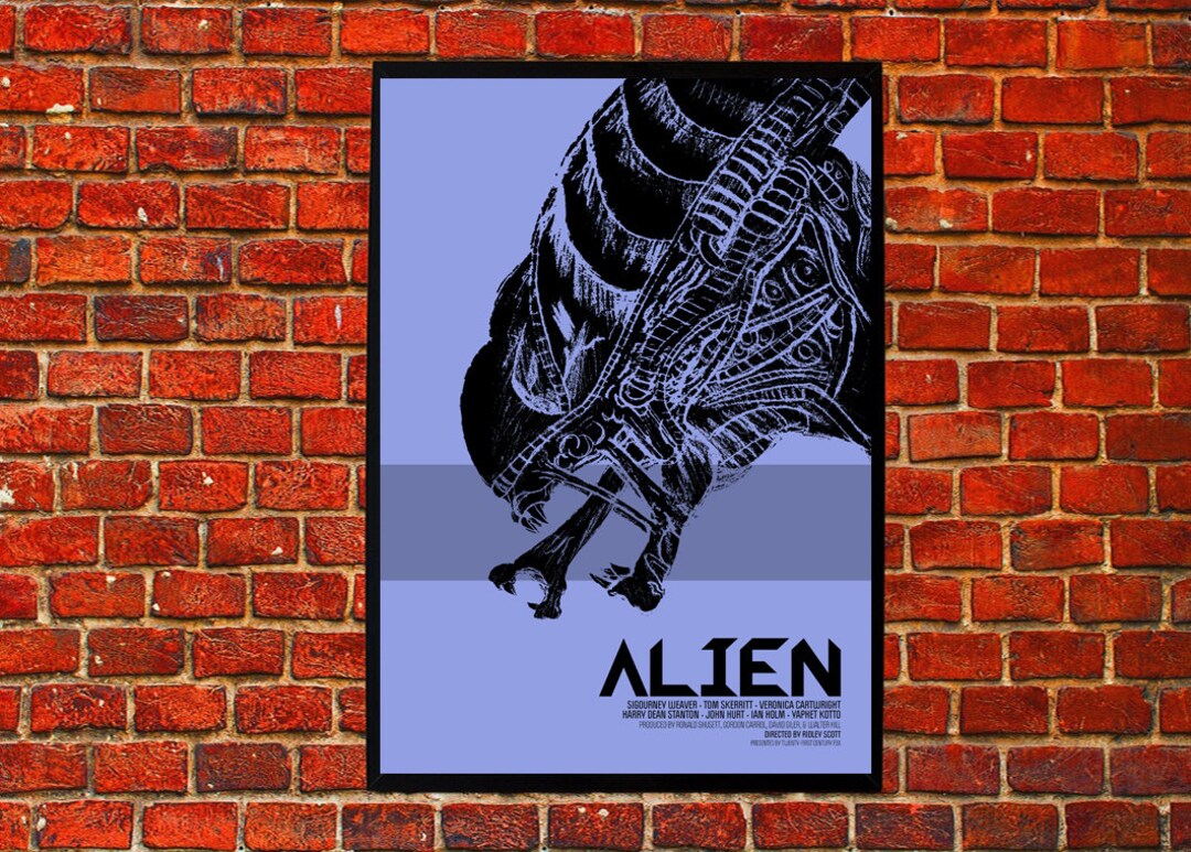 Alien Artwork Xenomorph Blue Minimal Decor Art Poster Canvas Matte Silk ...