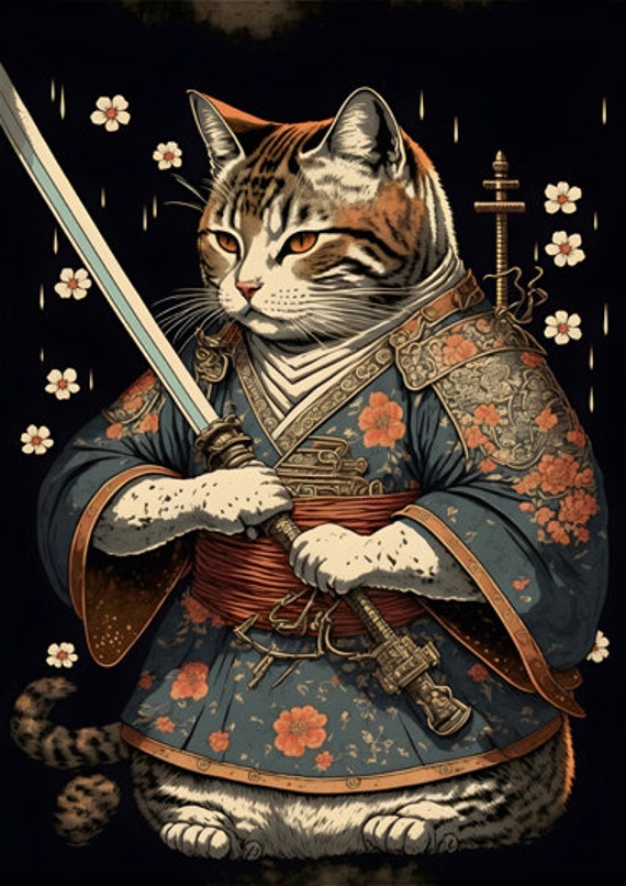 Dessins De Chat Guerrier En Couleurs Chat Ninja Images Vectorielles,