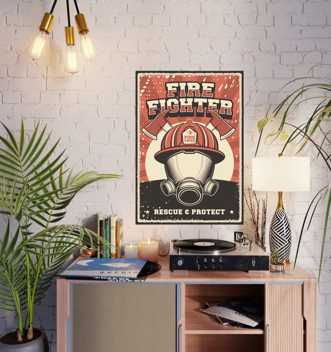 Fire Fighter Rescue and Protect Propaganda Pop Art Vintage Retro Design ...