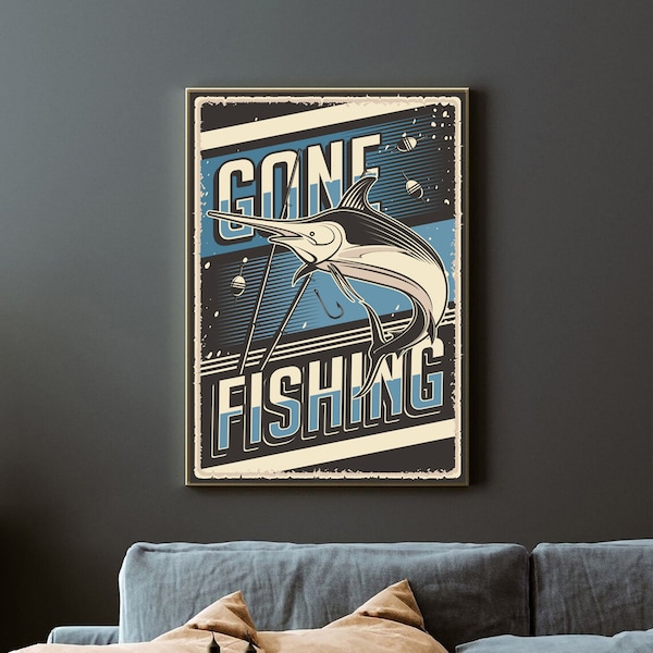 Gone Fishing Vintage Poster - Etsy