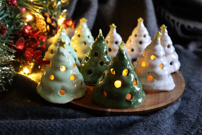 Handmade Ceramic Christmas Tree Tea Light Ornaments - Etsy UK