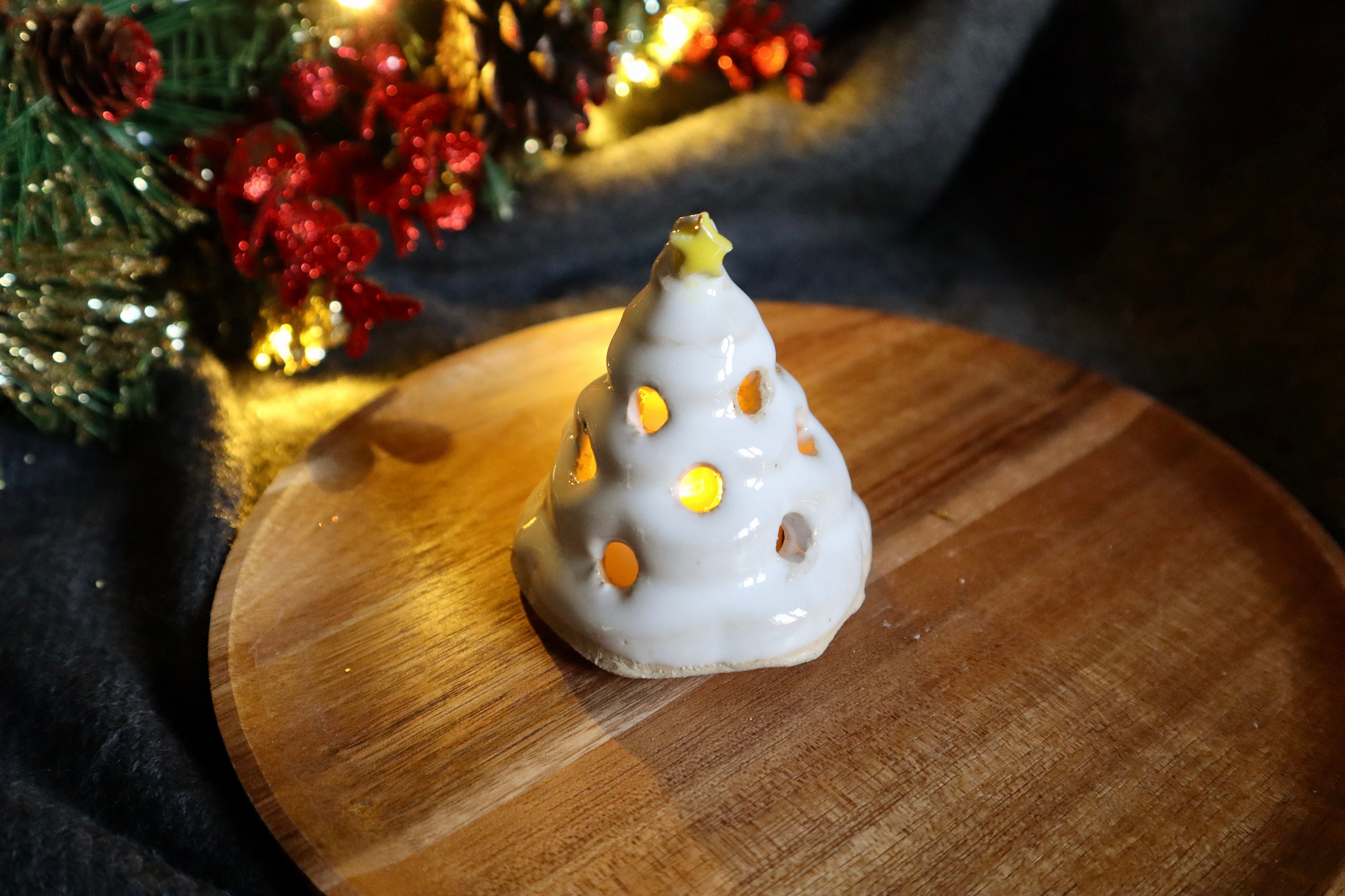 Handmade Ceramic Christmas Tree Tea Light Ornaments - Etsy UK