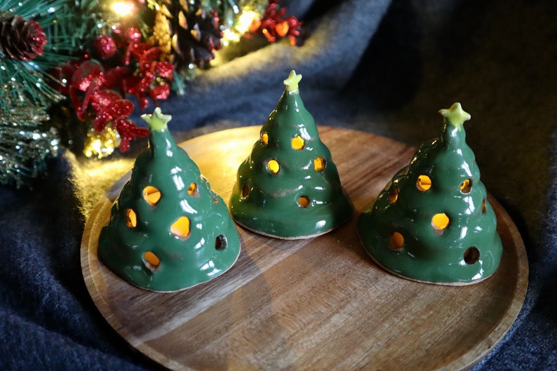 Handmade Ceramic Christmas Tree Tea Light Ornaments - Etsy UK