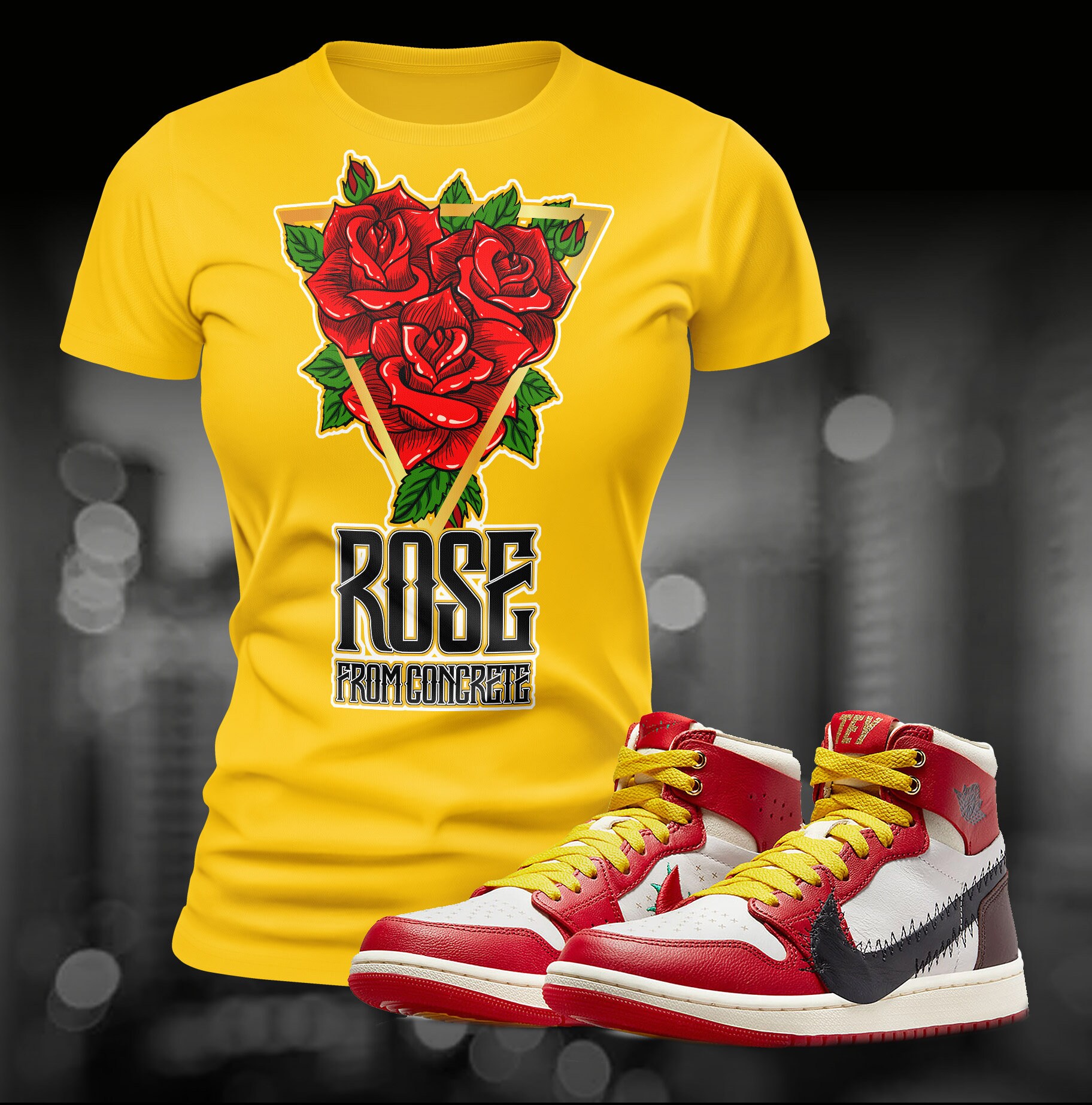 Retro 1 Zoom Rose From Harlem Concrete Sneaker Match Tee Shoe Match ...