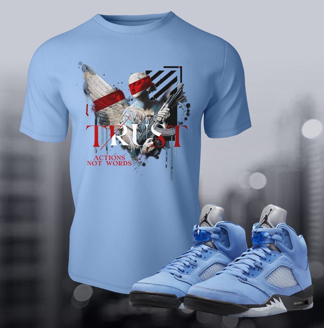 Retro OG 5 UNC University Blue 5s Street Wear Trust Actions Sneaker ...