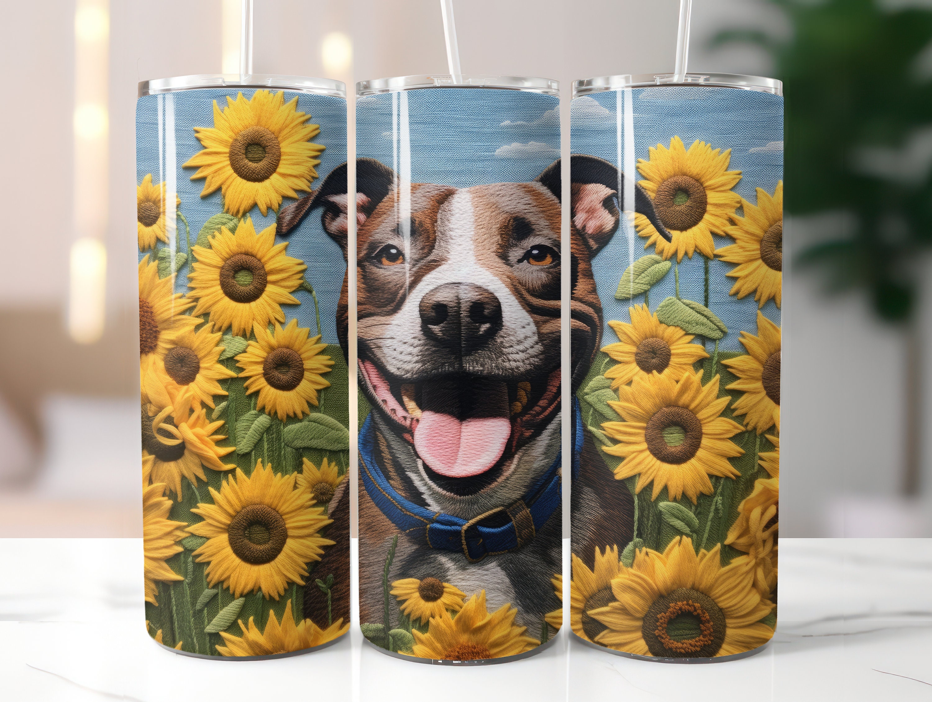 3D Embroidered Staffy Staffordshire Bull Terrier With Sunflowers ...