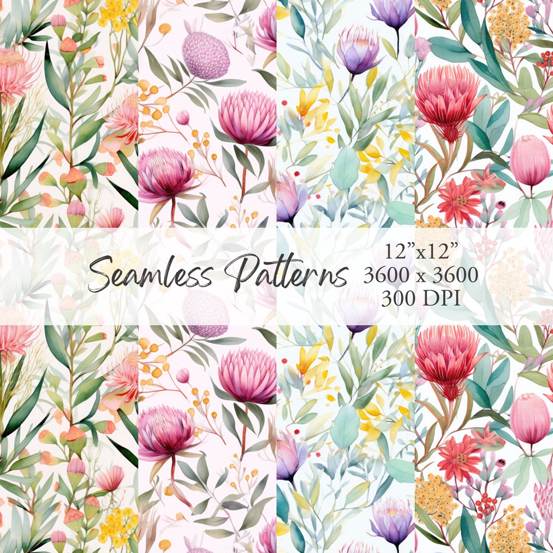 Delicate Australian Native Inspired Flowers, Seamless Pattern Set (4 ...