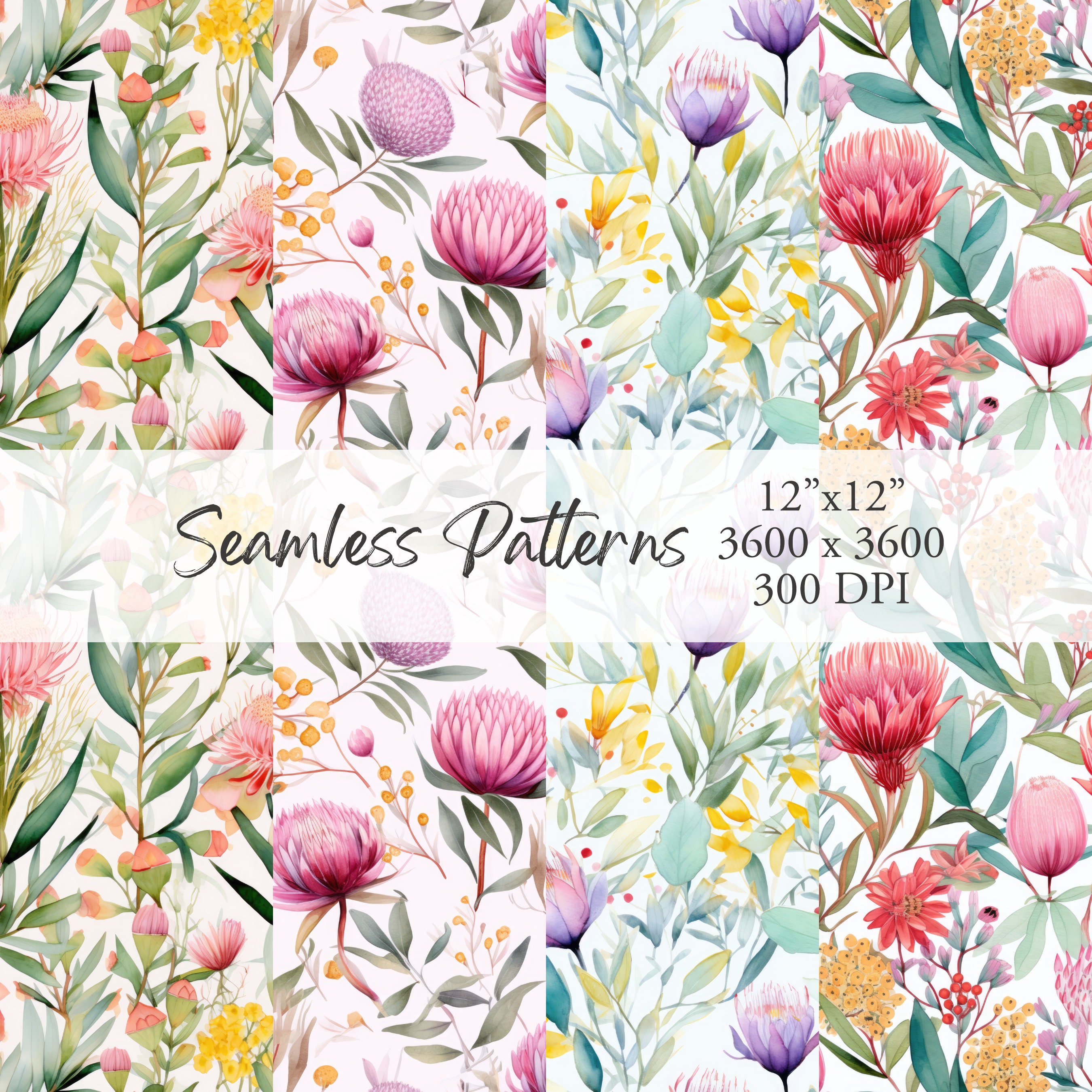 Delicate Australian Native Inspired Flowers, Seamless Pattern Set 4 ...