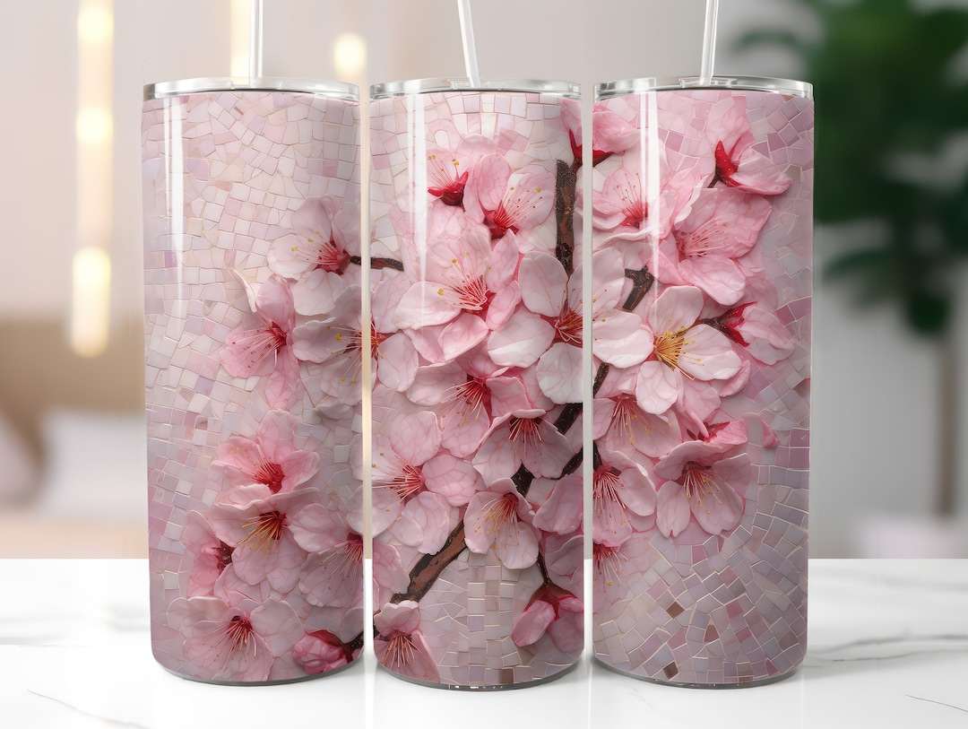 3D Mosaic Cherry Blossom Sublimation Design 20 Oz Skinny Tumbler Design ...