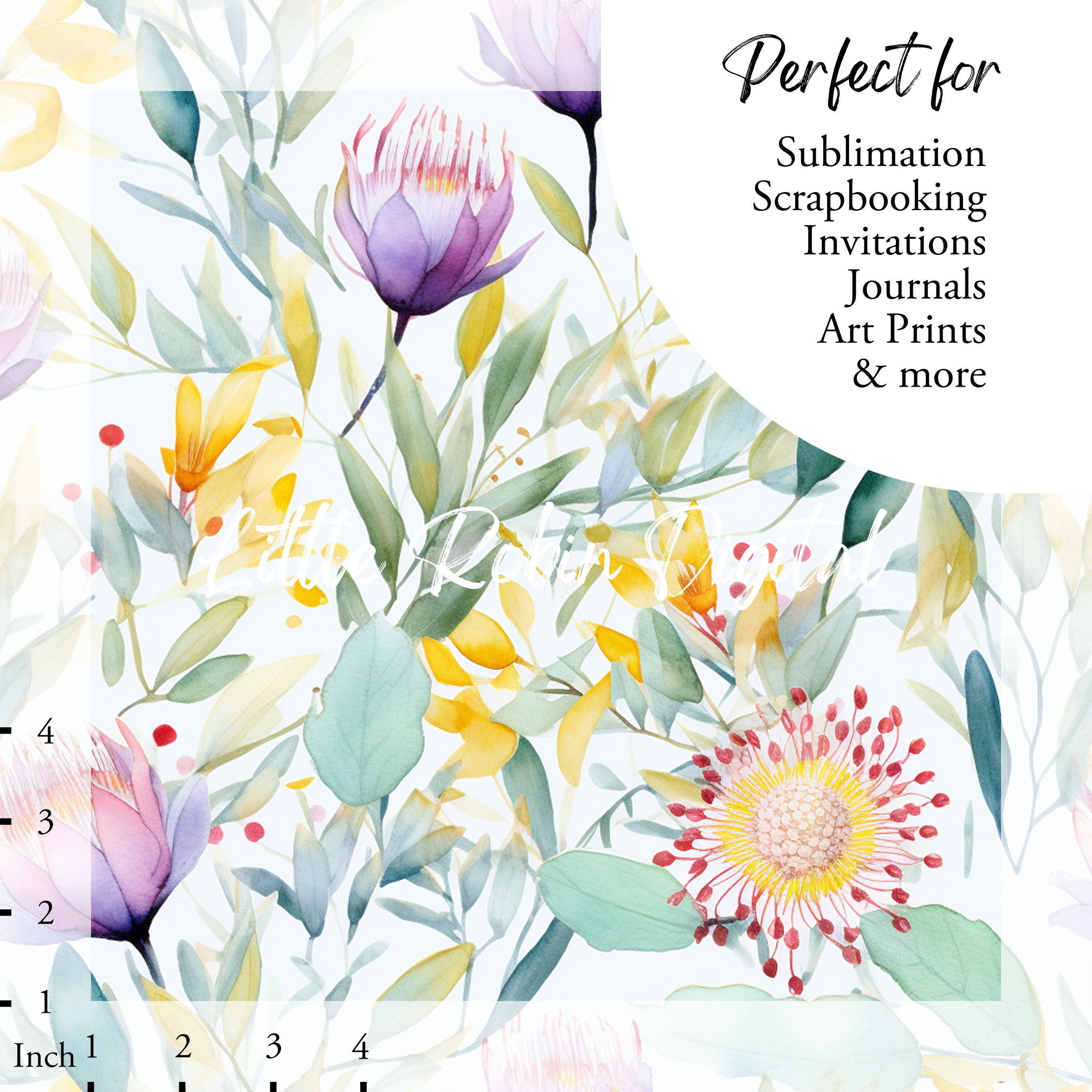 Delicate Australian Native Inspired Flowers, Seamless Pattern Set 4 , Printable, Scrapbook Paper ...