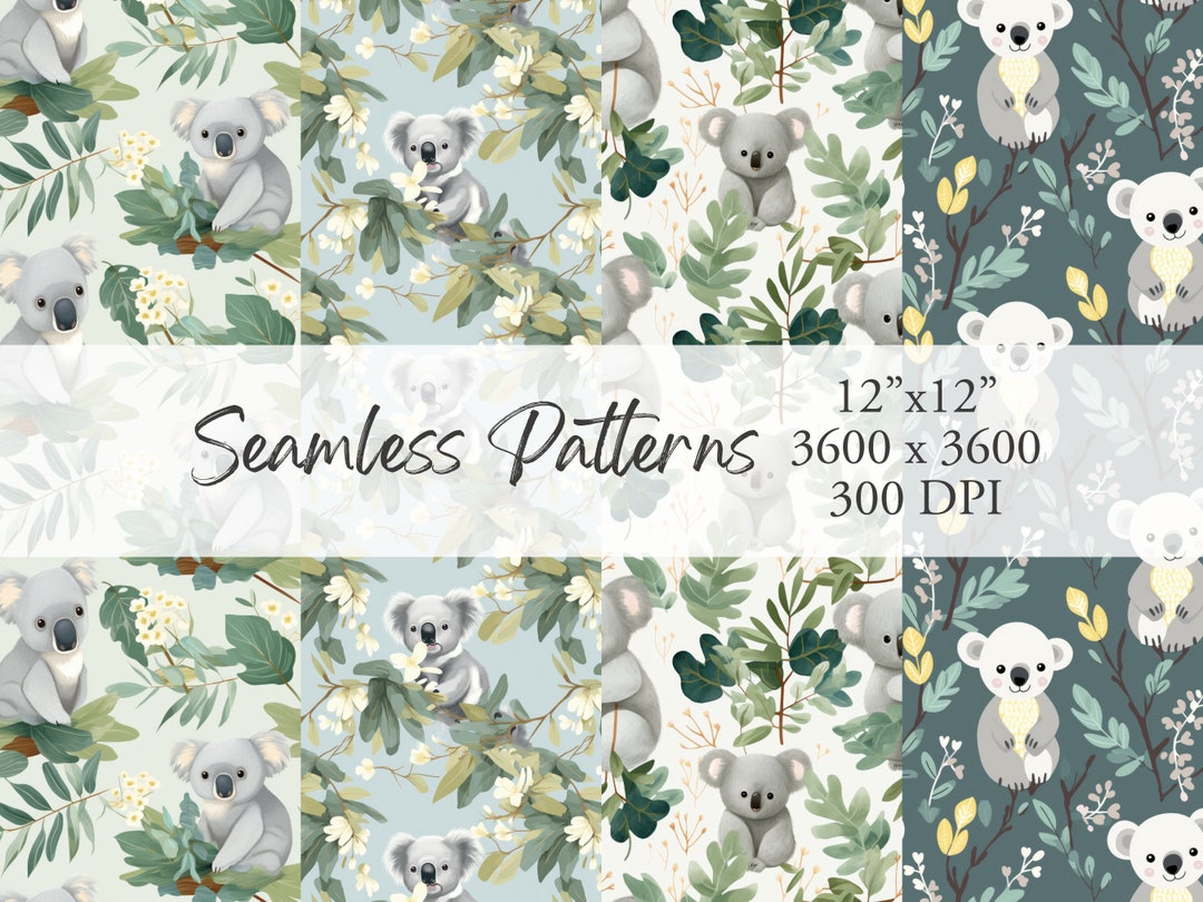 Super Cute Pastel Australian Koalas Seamless Pattern Set (4 ...