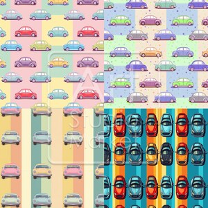Seamless Illustrated Car Patterns. Digital Paper, Seamless Car Patterns ...