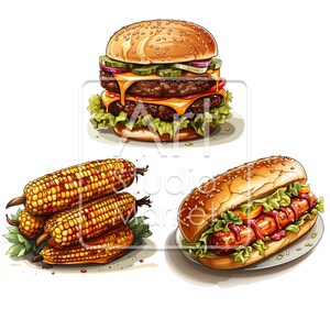 Summer Barbeque Party Clip Art, July 4th BBQ Food Clipart, Grill Food ...