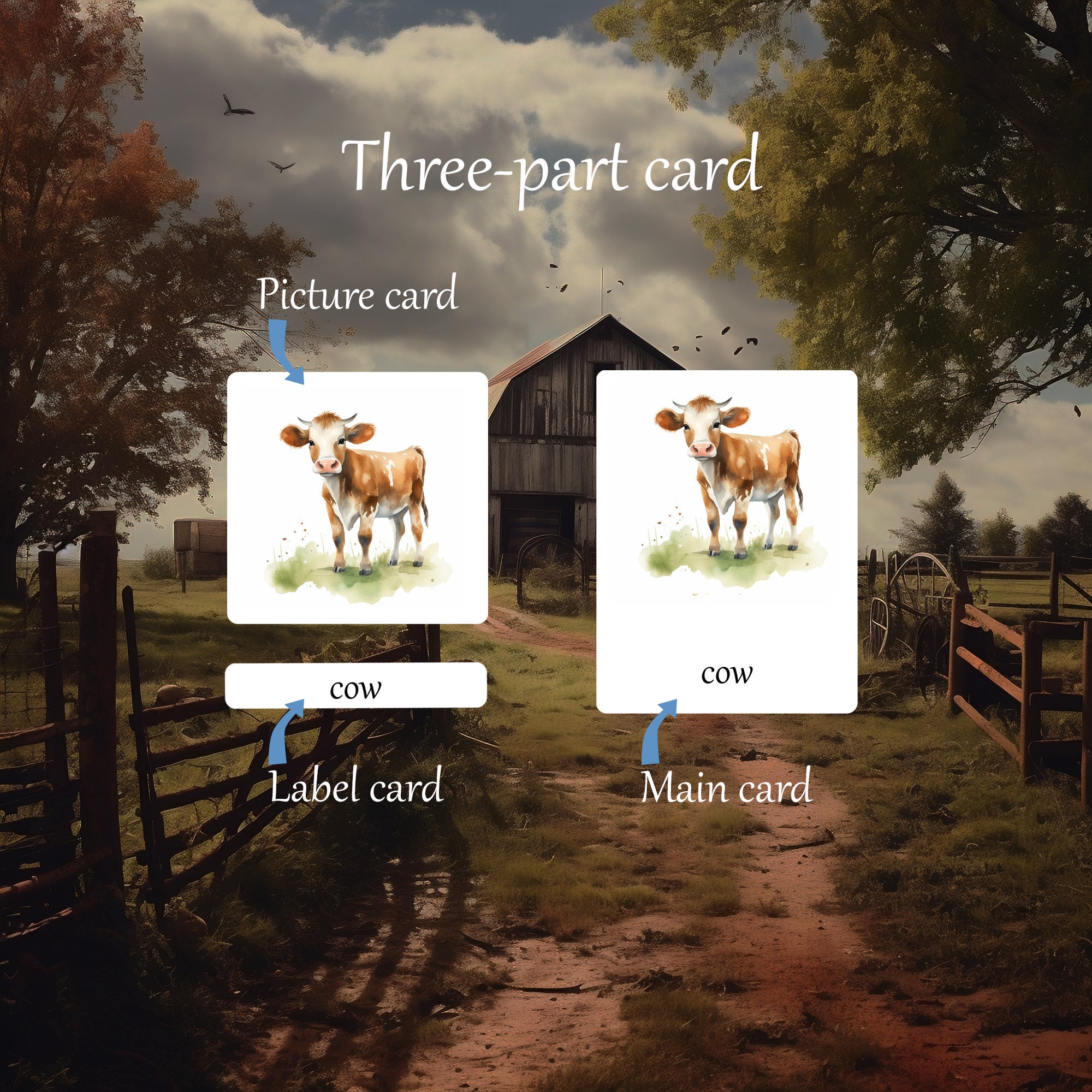 Farm Animals Flashcards • 22 Watercolor Animals Flash Cards for ...