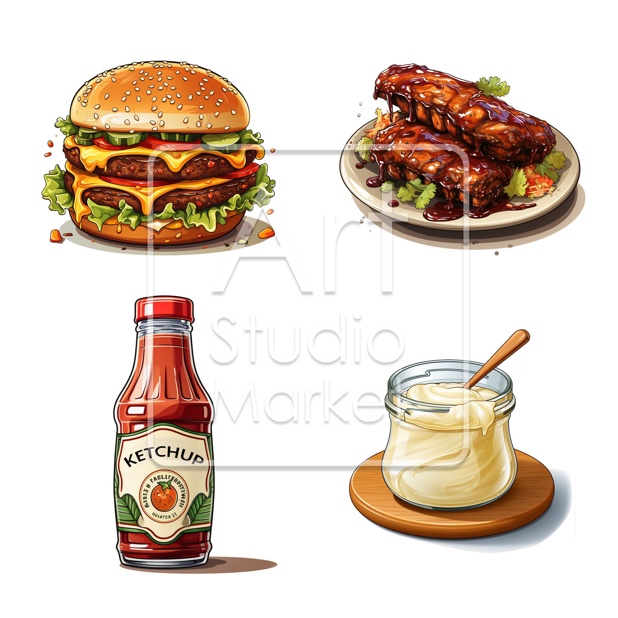 Summer Barbeque Party Clip Art, July 4th BBQ Food Clipart, Grill Food ...