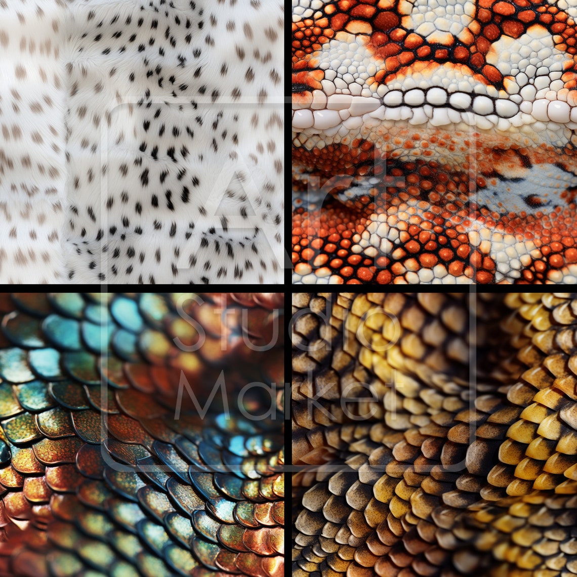 Deluxe Animal Skin Pattern Textures. Digital Paper Seamless Rare Animal ...