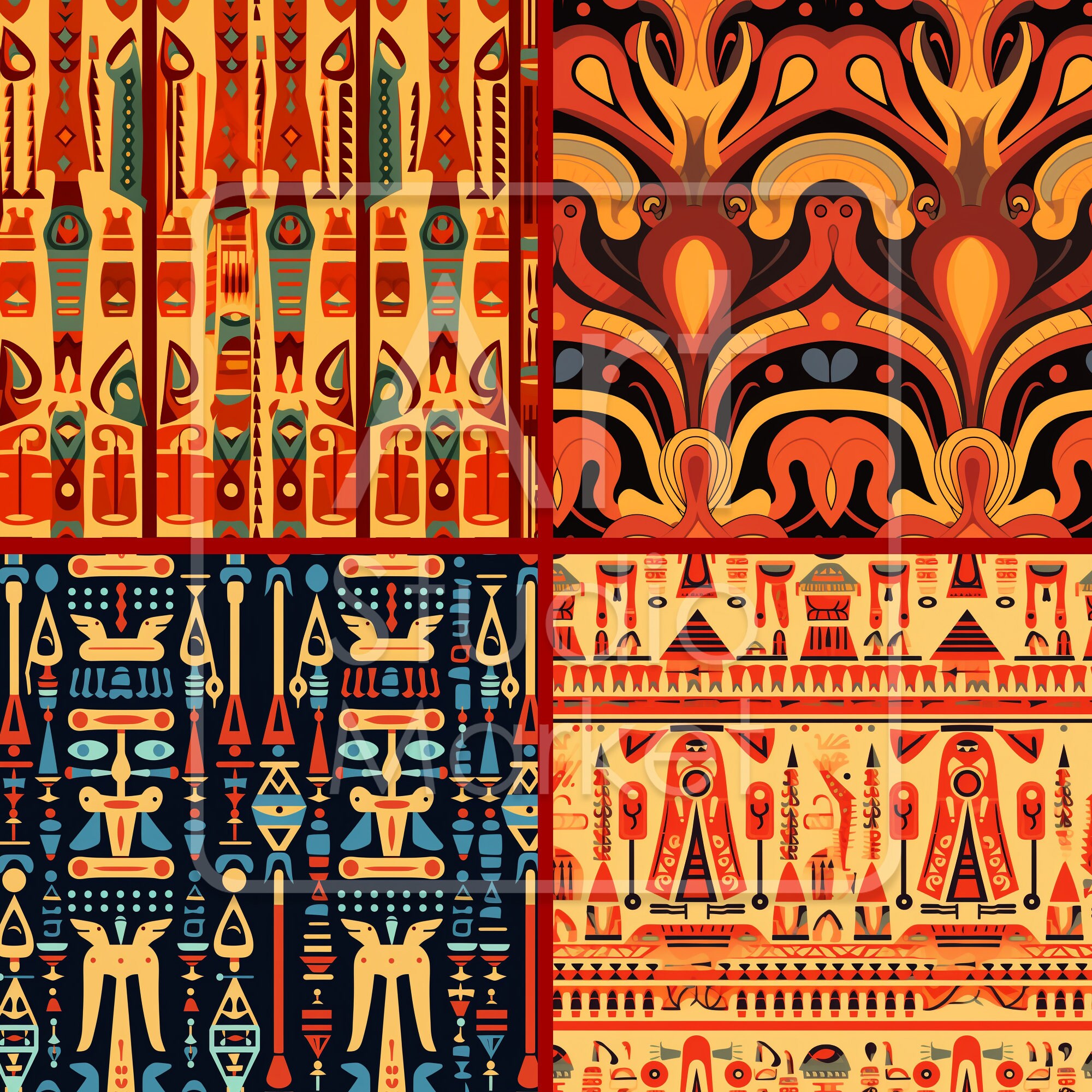 Egyptian Textile Seamless Patterns, Illustrated Patterns for Printable ...