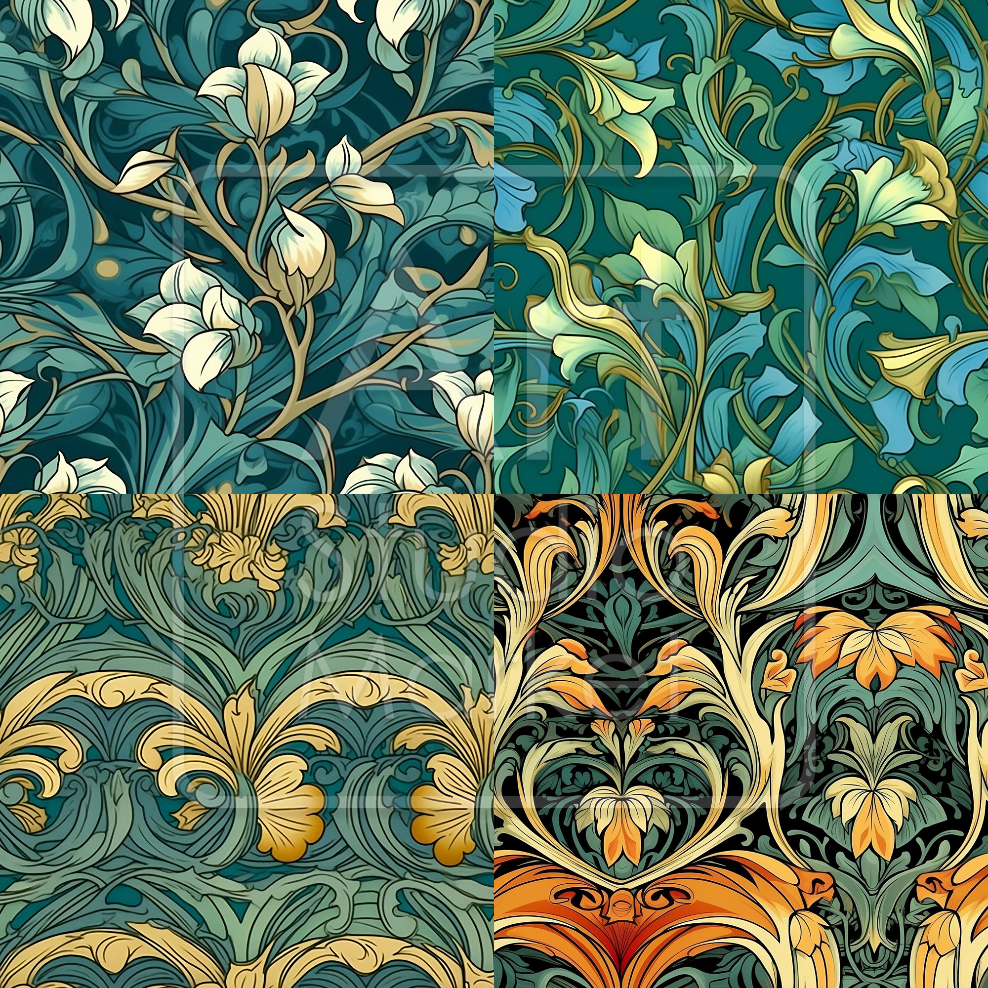 Art Nouveau Digital Paper, Seamless Art Nouveau Patterns for Printable ...