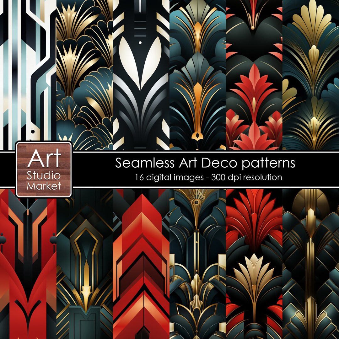Art Deco Digital Paper, Seamless Art Deco Patterns for Printable ...