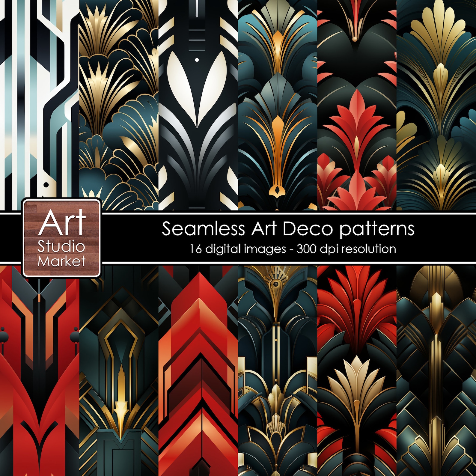 Art Deco Digital Paper, Seamless Art Deco Patterns for Printable ...