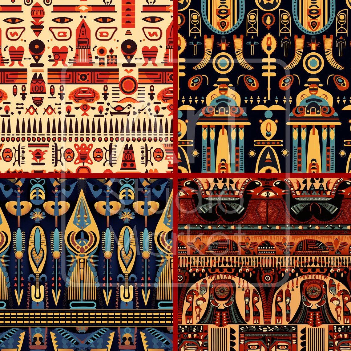 Egyptian Textile Seamless Patterns, Illustrated Patterns for Printable ...