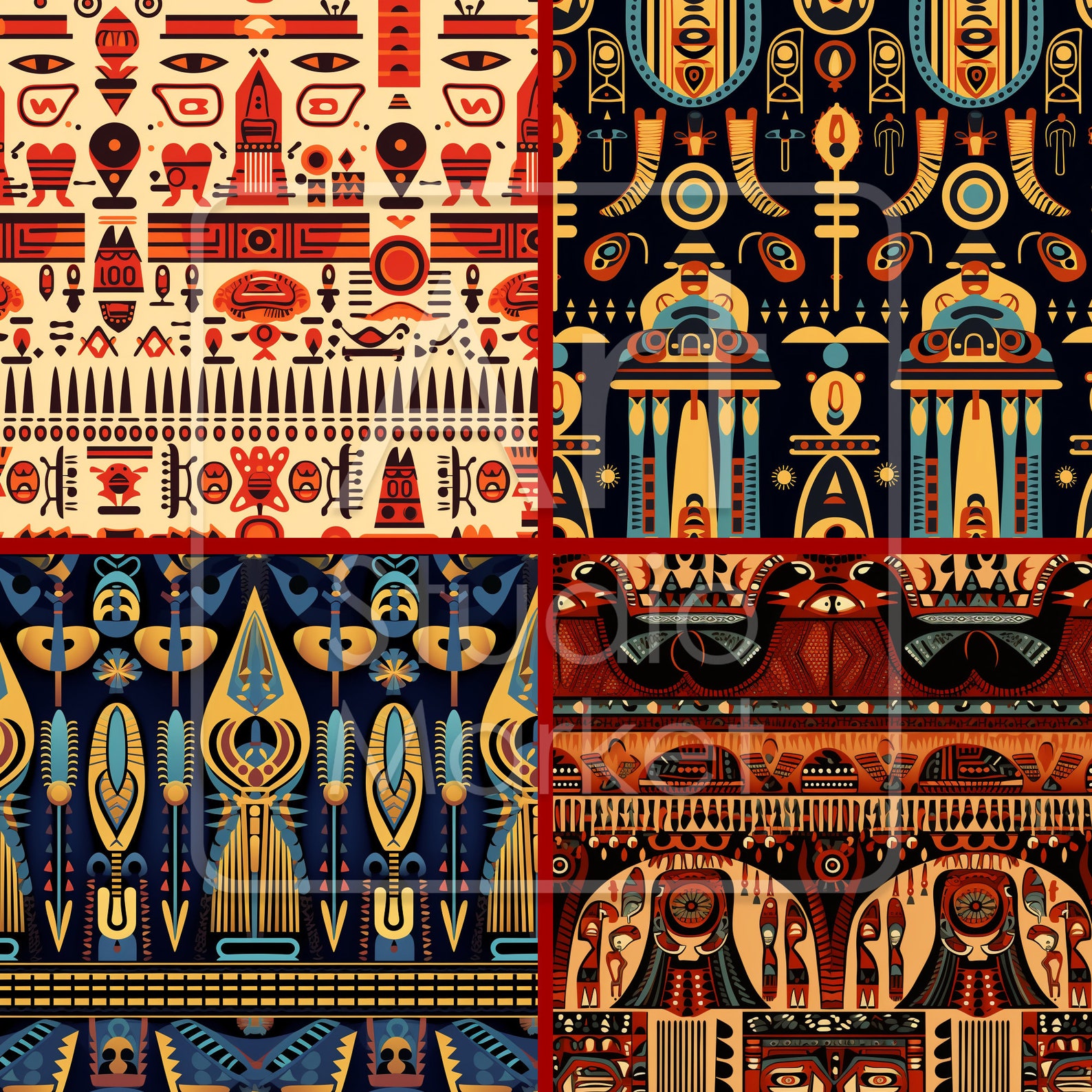 Egyptian Textile Seamless Patterns, Illustrated Patterns for Printable ...