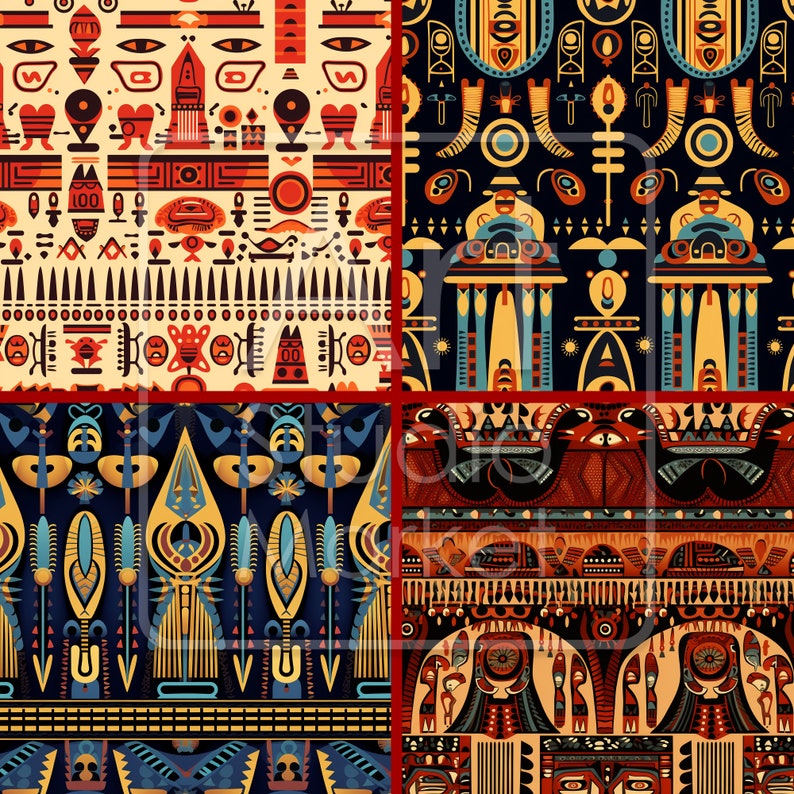 Egyptian Textile Seamless Patterns, Illustrated Patterns for Printable ...
