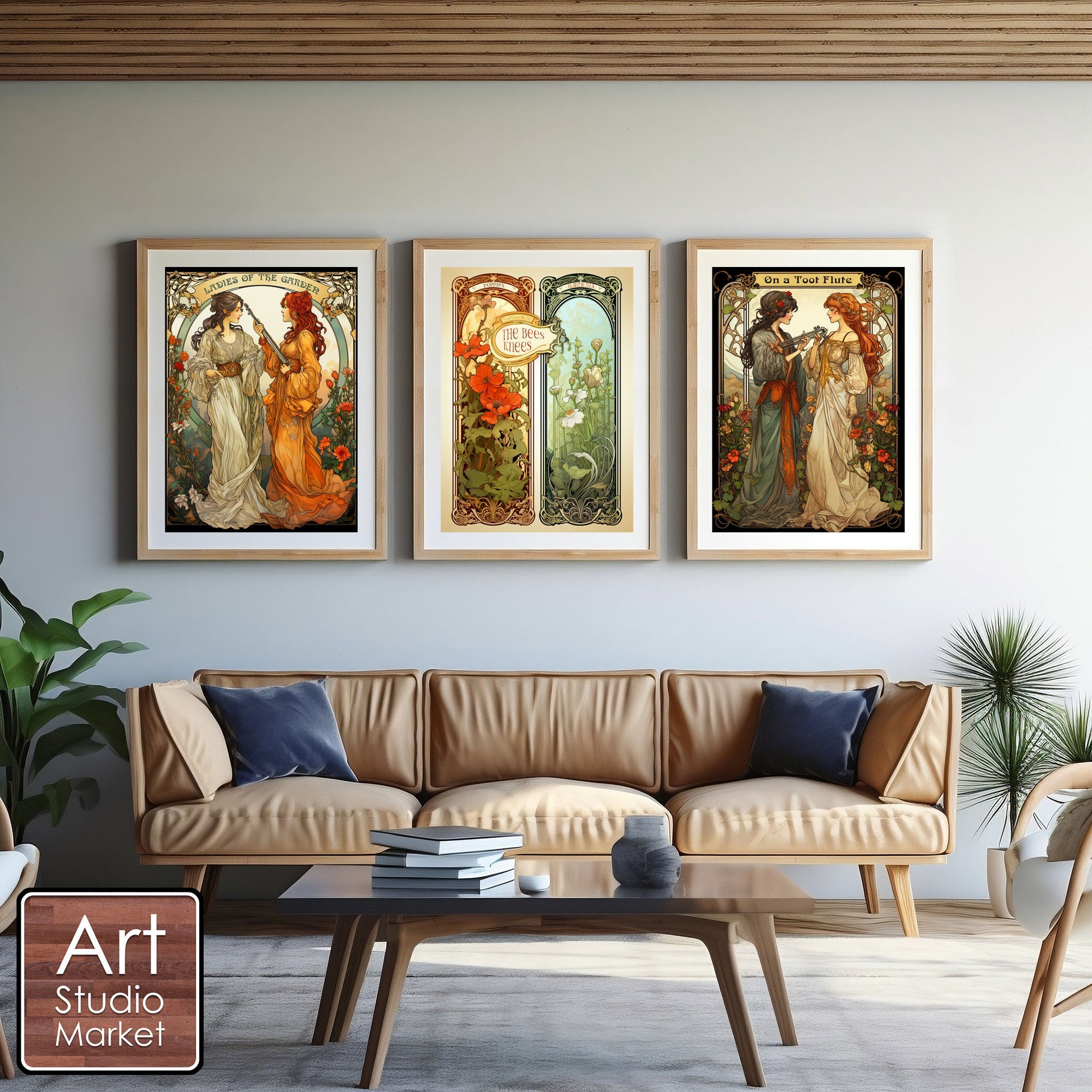 Art Nouveau Print Wall Art Triptych set of 3. Beautiful 1920's Art Nouveau Prints for Your Home ...